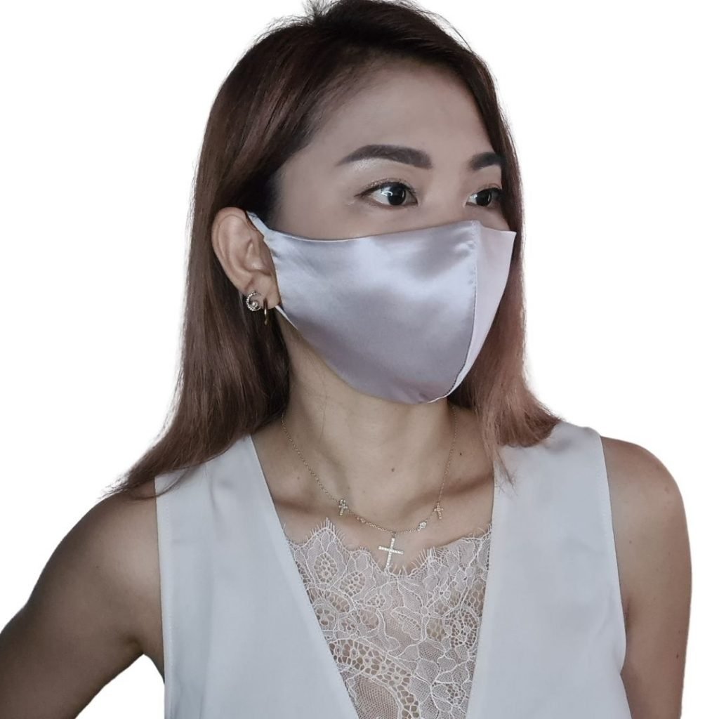 2 Layer Luxe Mulberry Silk Face Mask - Ash | June Silk